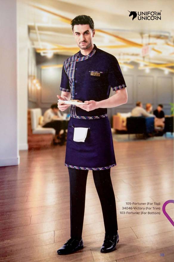 Navy Blue With Short Apron Hotel Waiter Uniform in Surat